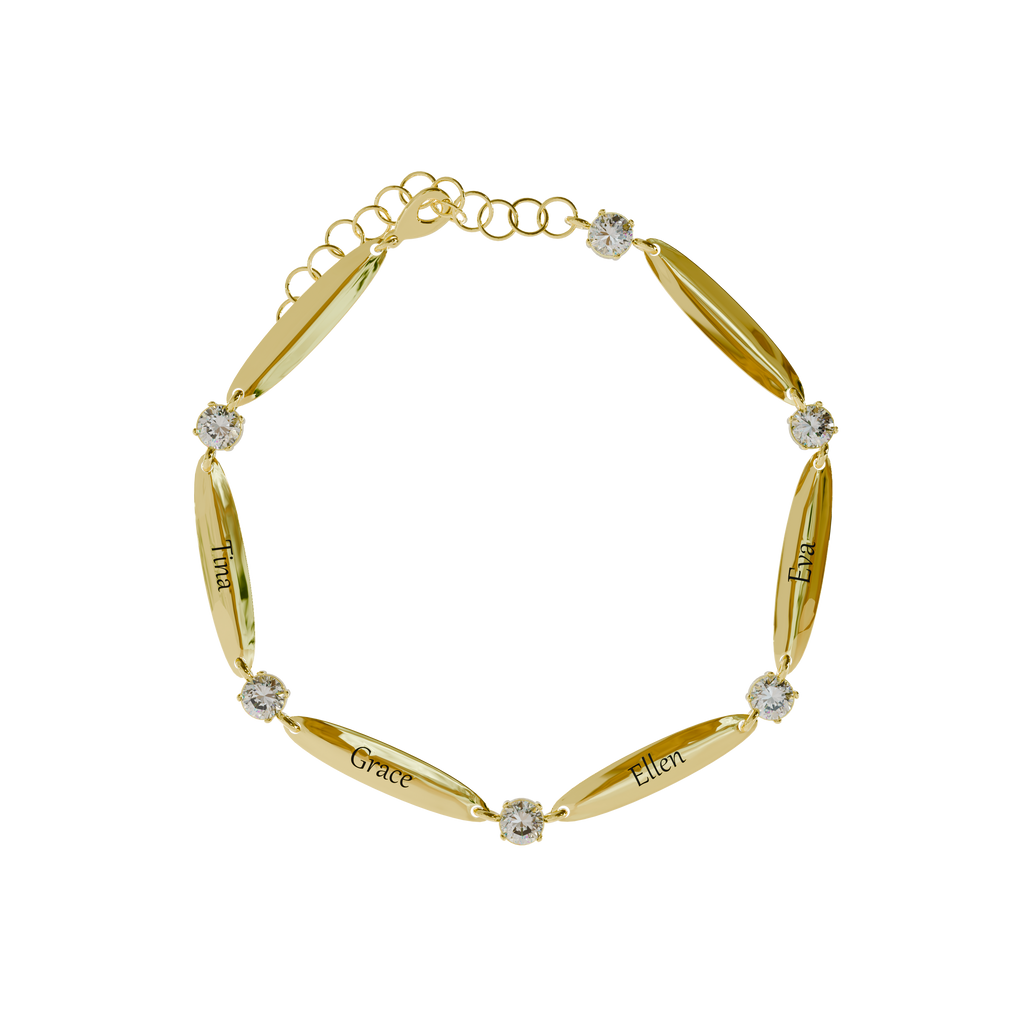 Engraved Bracelet with Crystals in 18K Gold Plating