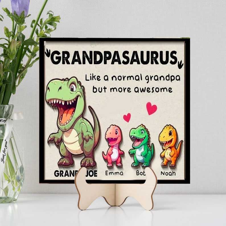 Personalized Grandpasaurus with Grandkidsaurus Sign
