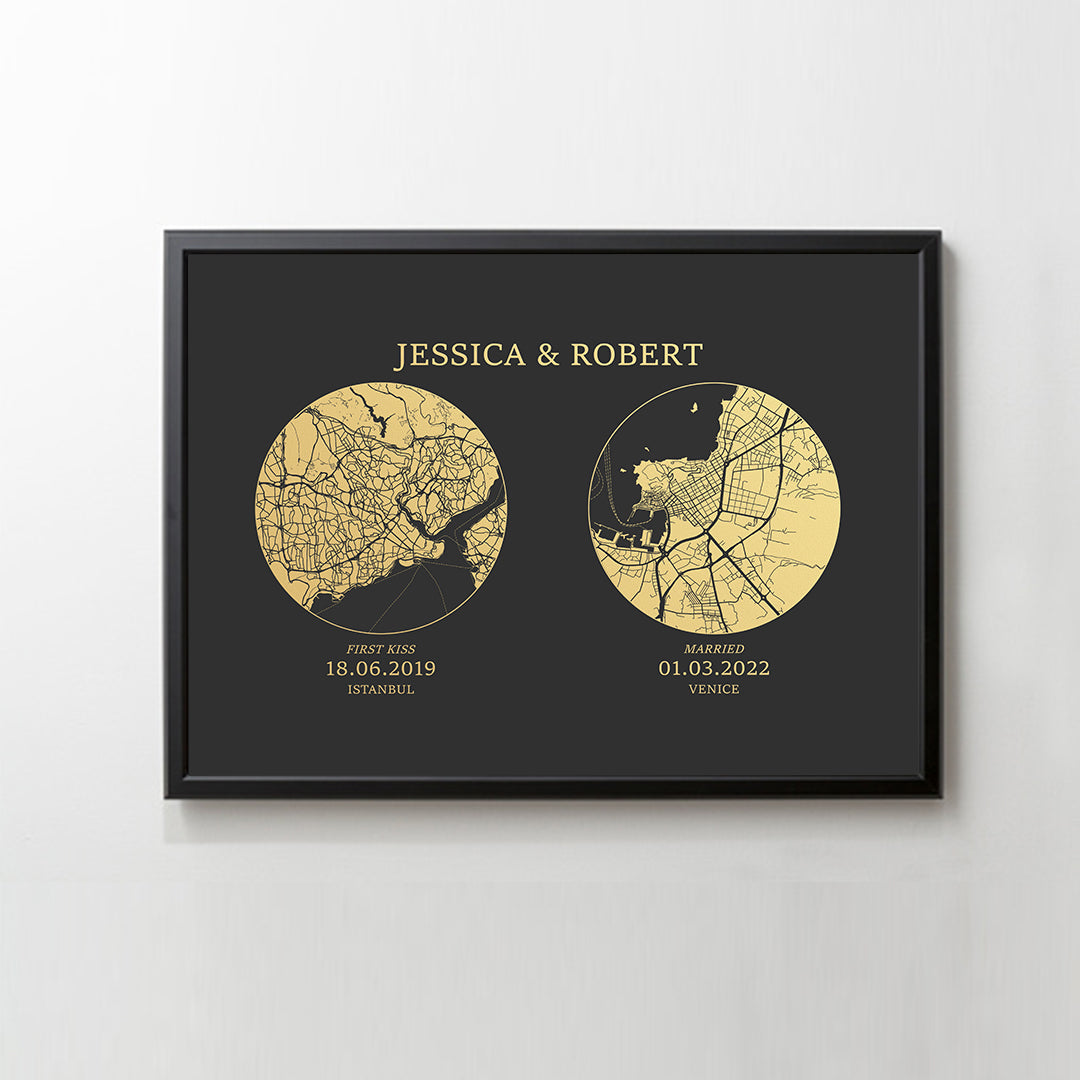 CUSTOM ART / 2 ROUND MAPS DESIGN- For Memory Gift
